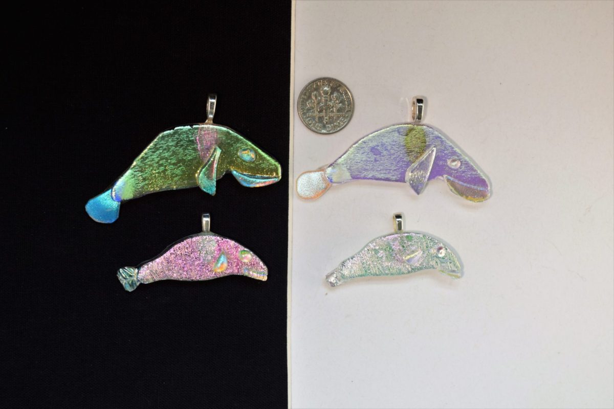 Manatee Dichroic Glass Pendant 2 Sizes - Unique Pewter