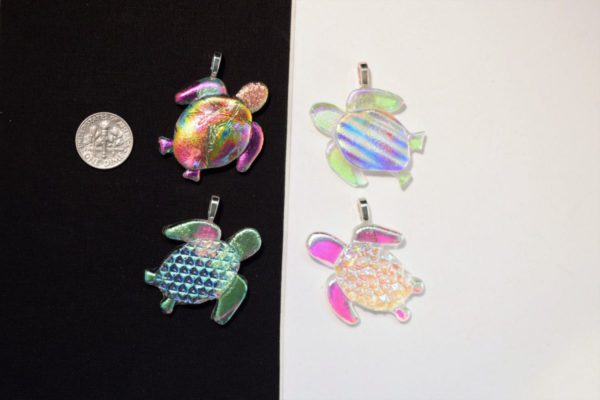 Sea Turtle Dichroic Glass Pendant - Unique Pewter Unique Pewter