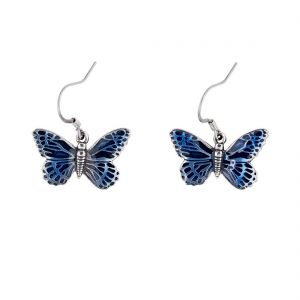 Blue Butterfly Dangle Earrings - Unique Pewter