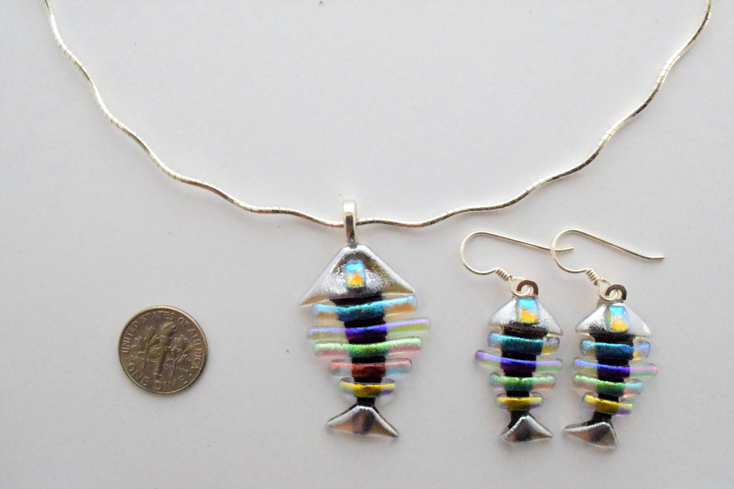 Black Spine Dichroic Glass Bonefish Set - Unique Pewter