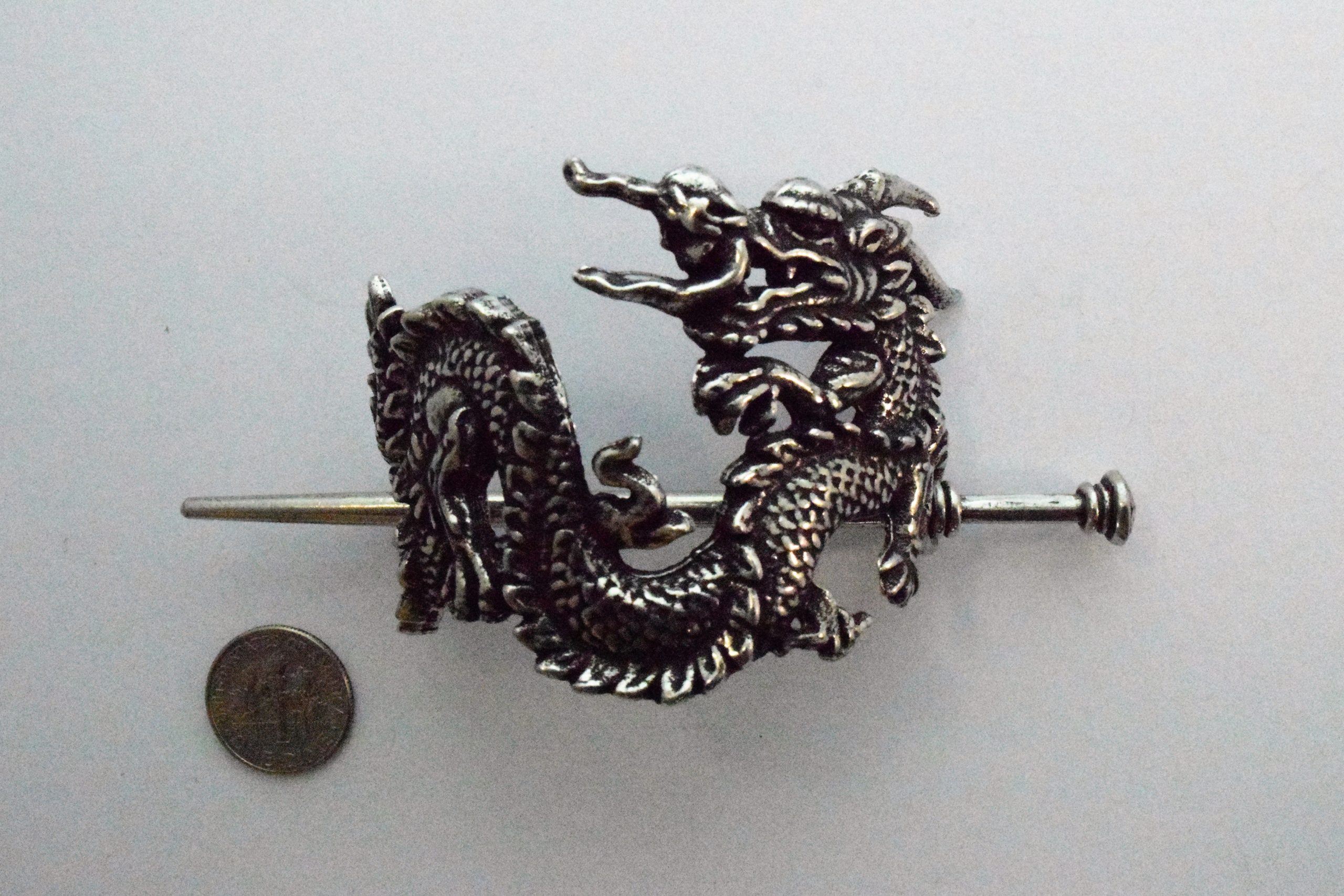 Pewter Pearl Dragon Hair Stick Barrette - Unique Pewter