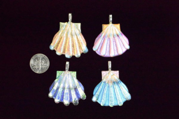 Large Clam Shell Dichroic Glass Pendant - Unique Pewter