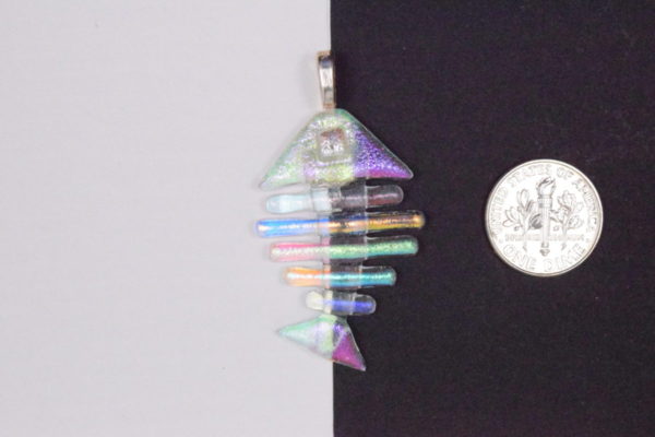 Large Clear Bonefish Dichroic Glass Pendant - Unique Pewter