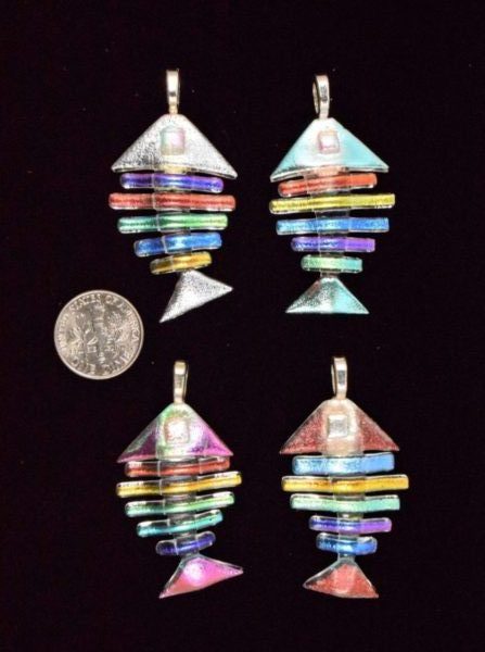Large Clear Bonefish Dichroic Glass Pendant - Unique Pewter