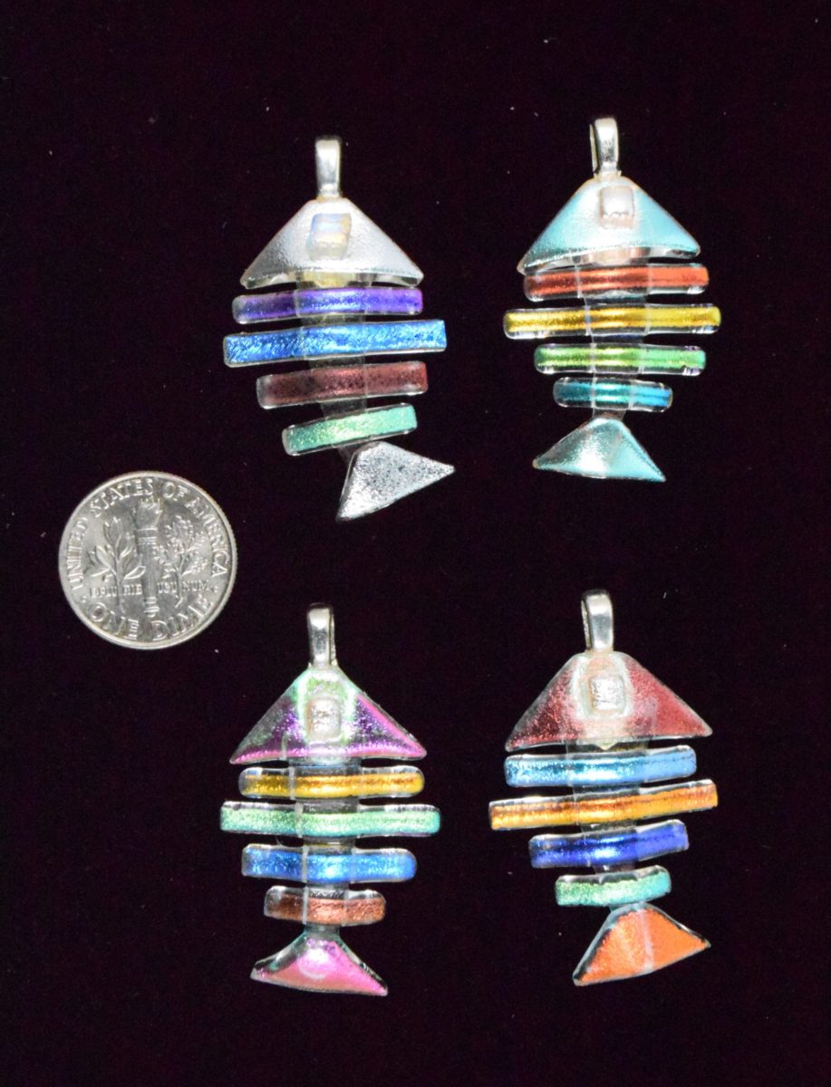 Medium Clear Dichroic Glass Bonefish Pendant - Unique Pewter