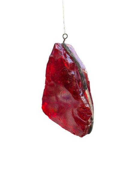 Ruby Red Fire Glass Pendulum Light Catcher - Unique Pewter